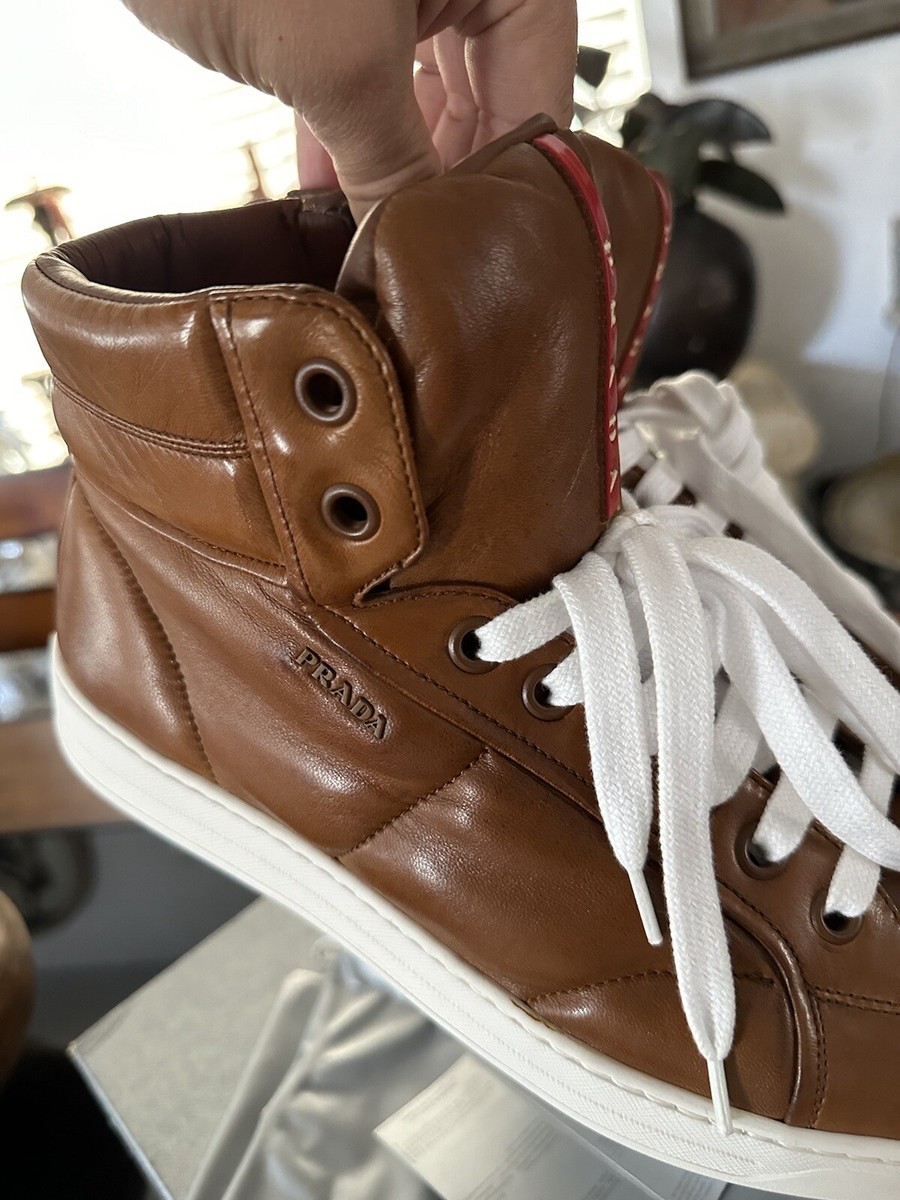 Prada Mens Old Nappa Leather High Top Sneaker Designer Prada Mens Old Nappa Leather High Top Sneaker Designer