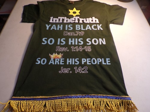Yah Is Black So Is His Son So Are His People Green Shirt/Gold Fringes ...