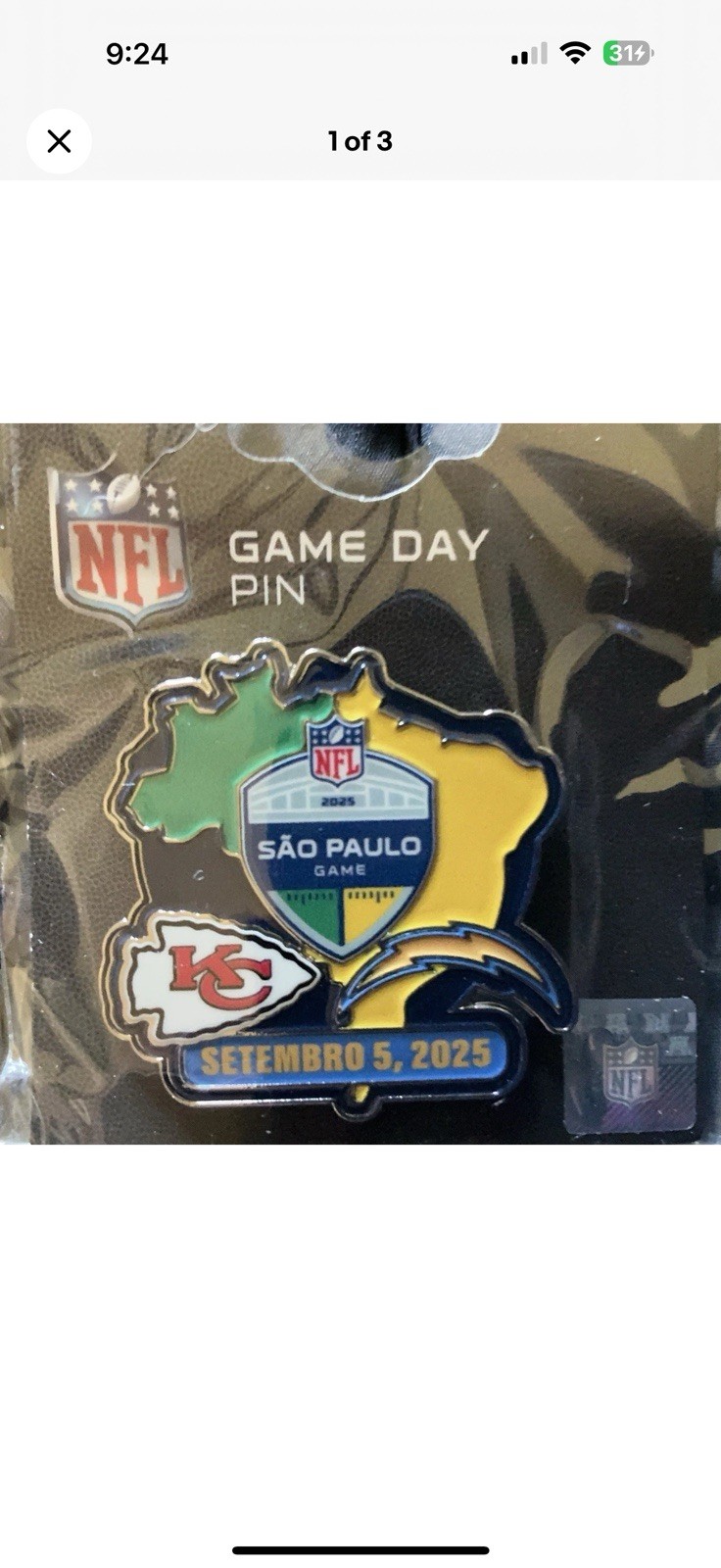 Chargers Vs Chiefs NFL Brazil Game 9/5/2025 Limited Edition Gameday Pin ...