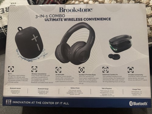 Brookstone Triple Wireless Audio Kit 12H Talk And Playtime Bluetooth 3 ...