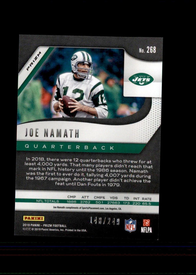 2019 Panini Prizm Orange Prizm /249 JOE NAMATH New York Jets #268 | eBay