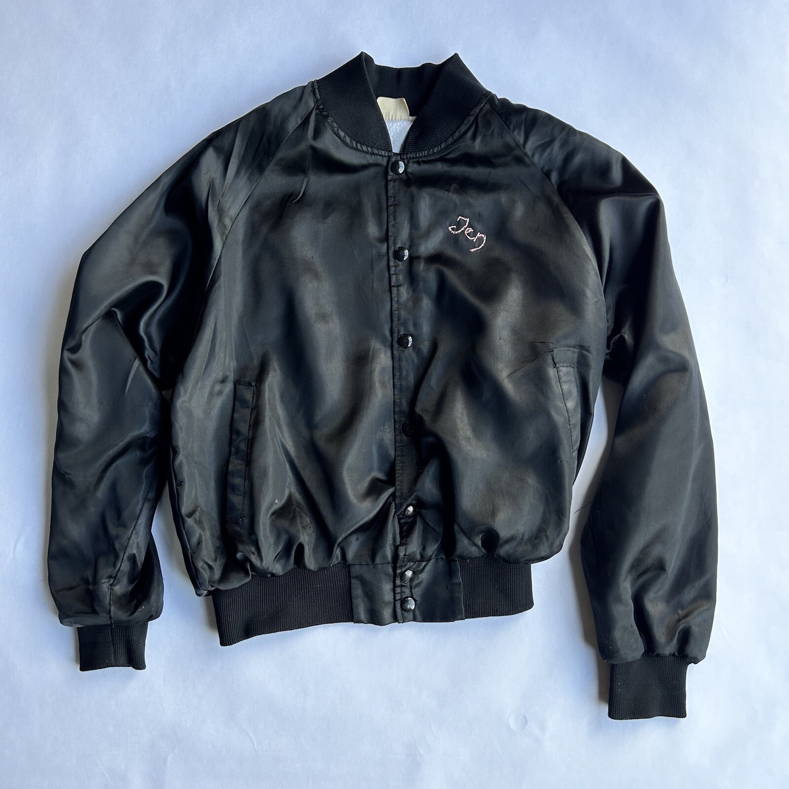 Satin Bomber Jacket Vintage Hand Chain Stitch Embroid… - Gem