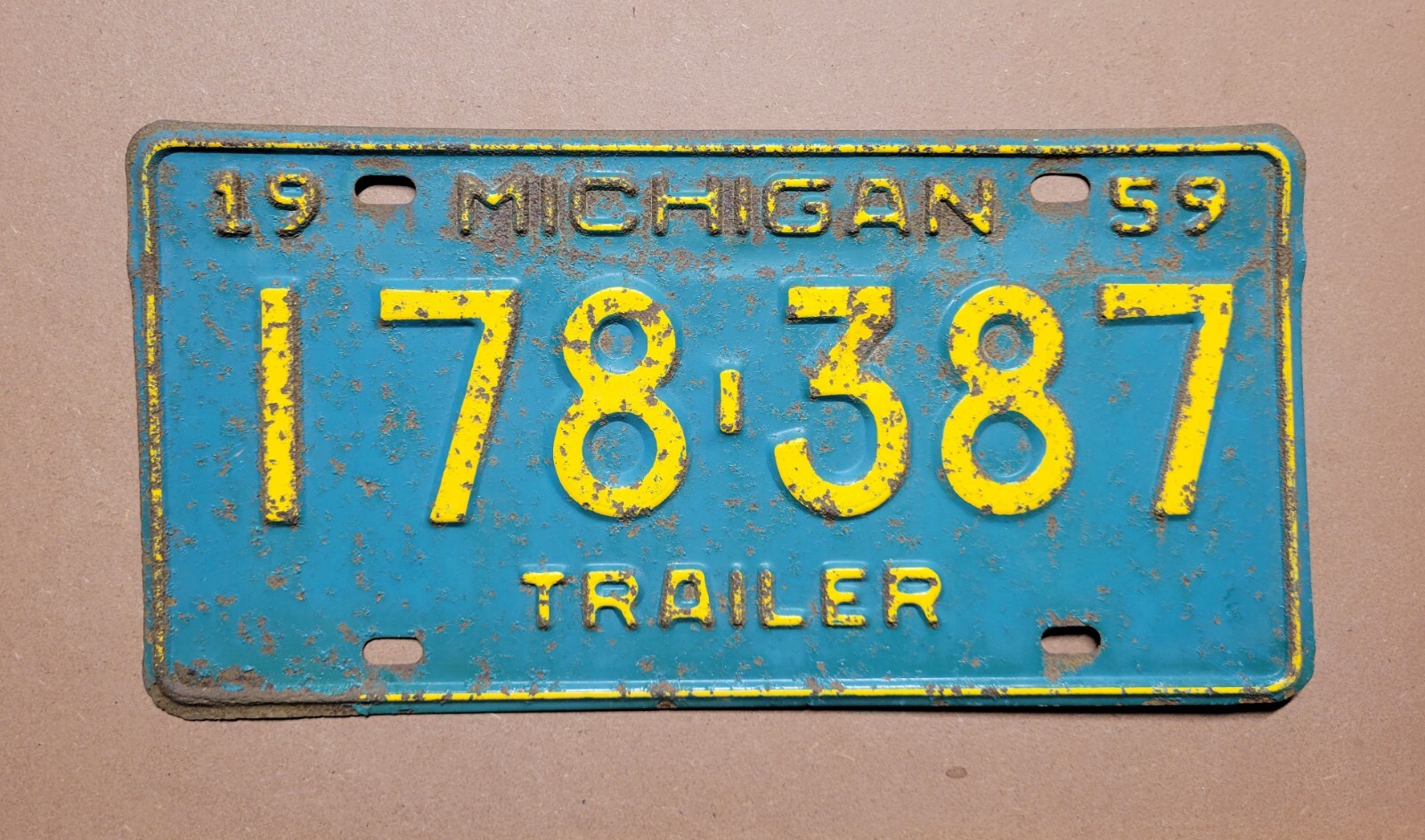 1959 Michigan Trailer License Plate 178 387 Green Yellow | eBay