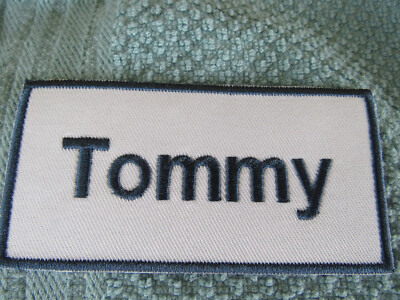 Tommy cloth name label patch 2"x4" White w/Blue letters & Blue Border ...