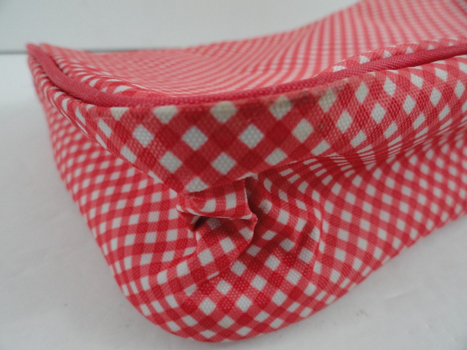 Thirty One Coral Mini Gingham Zippered Makeup Pouch 8x6x2 Pink White ...