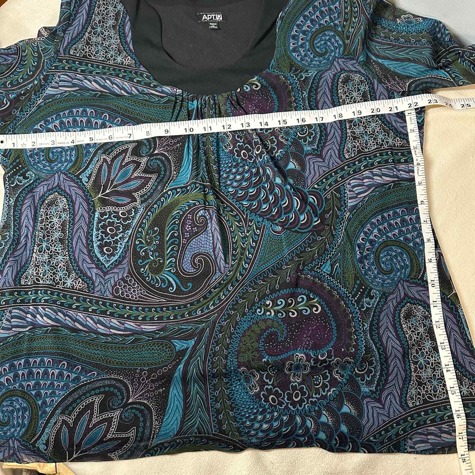 Apt 9 Black Paisley Top size 1x Stretch Sheer sleeve RN 73277 | eBay