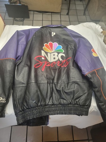 Large Leather NBC Sports Jacket. Pro Player. HARD TO FIND EXC COND NICE ...