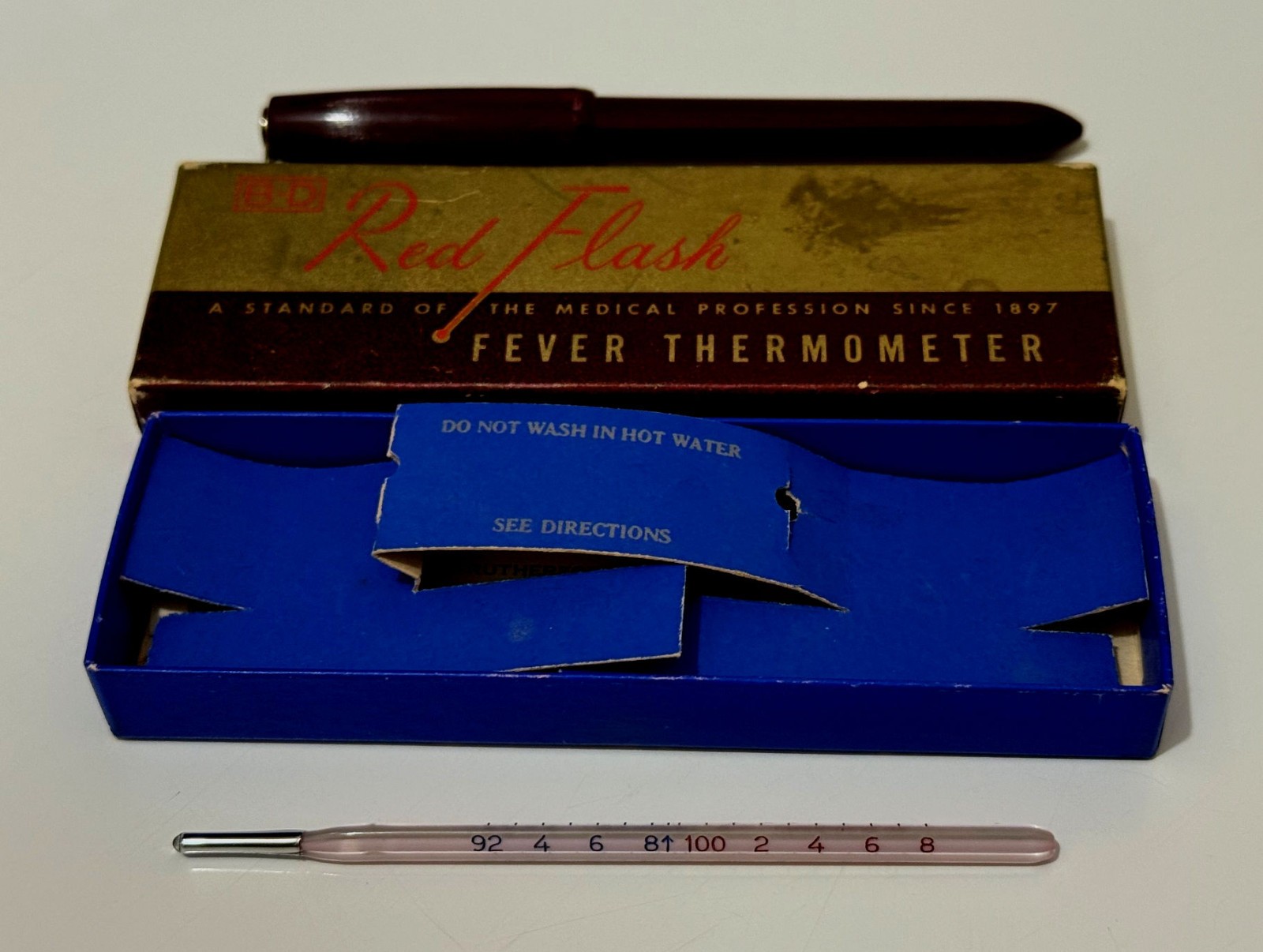 Vintage Red Flash FEVER THERMOMETER w/Original Box, Pocket Case ...