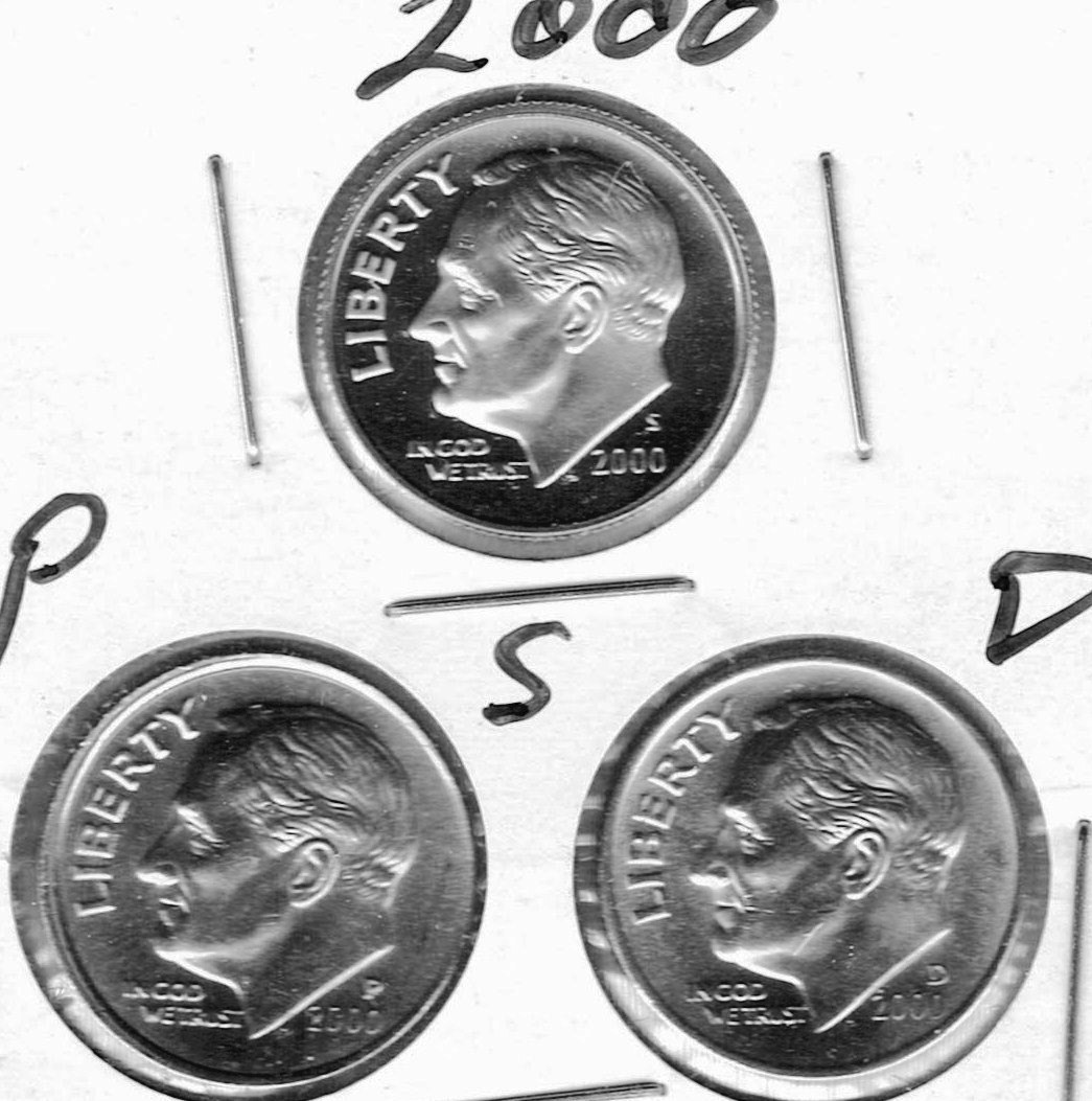 2000 Three Uncirculated Dime Types The San Francisco is From a Proof ...