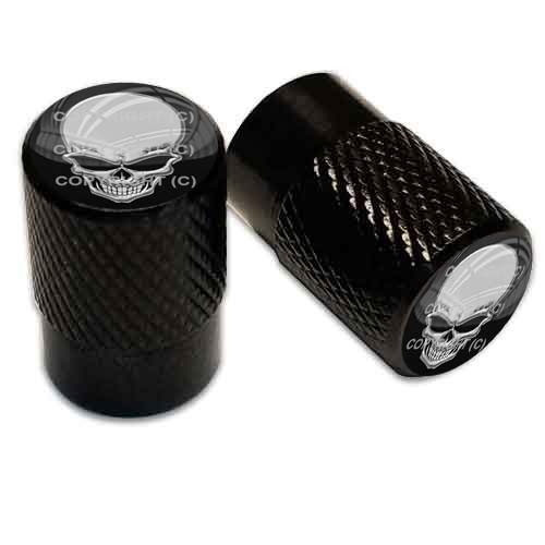 2 Black Motorcycle Knurled Tire Air Valve Stem Caps - ALIEN GREY SKULL ...
