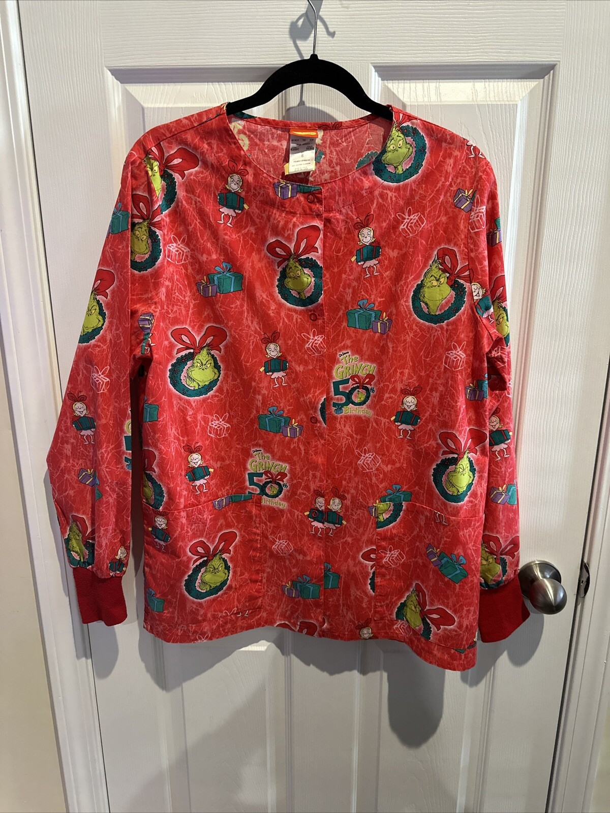 Dr Seuss Grinch 50th Birthday Scrub Jacket Sz S - Gem