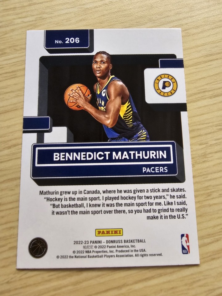 2022-23 Panini Donruss Benedict Mathurin Rated Rookie RC #206 Indiana ...