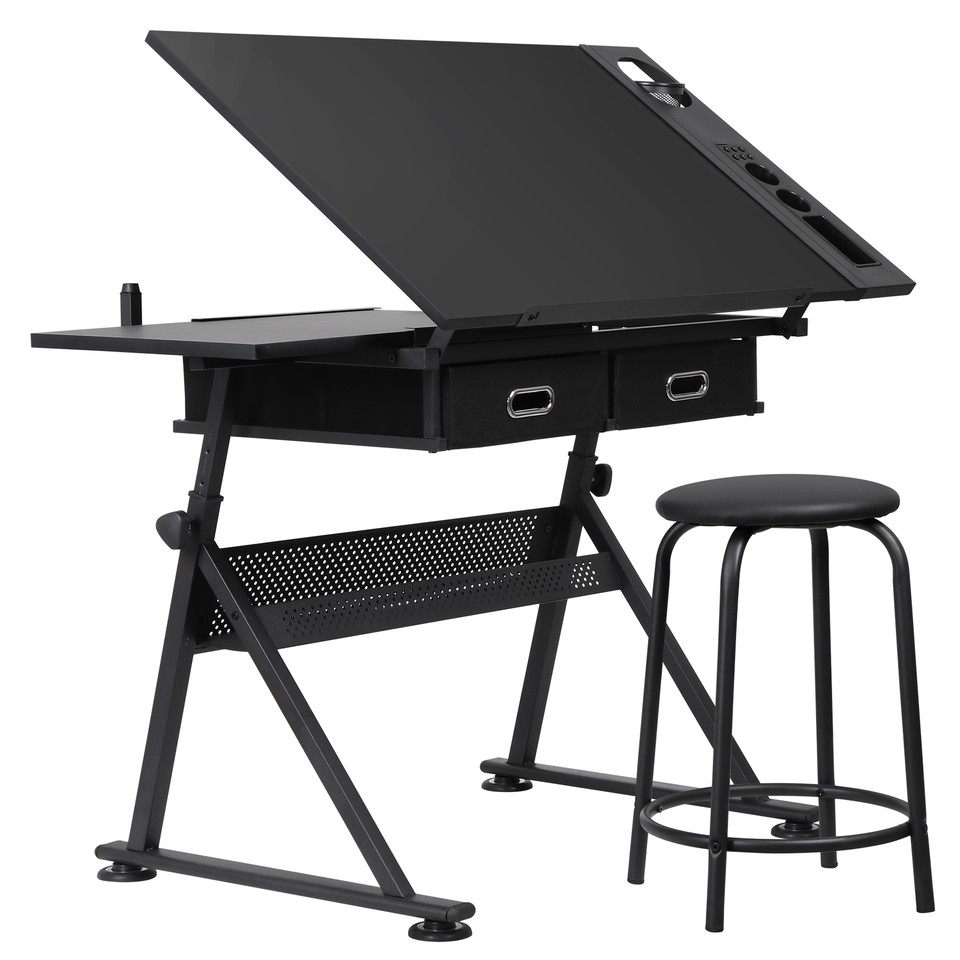 Drafting Table Adjustable Drawing Artist Desk Tilted Tabletop w/2 ...