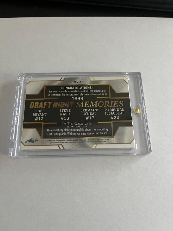 2024 Leaf In the Game Used Jersey 1996 Draft Night Memories 1/4 Kobe ...