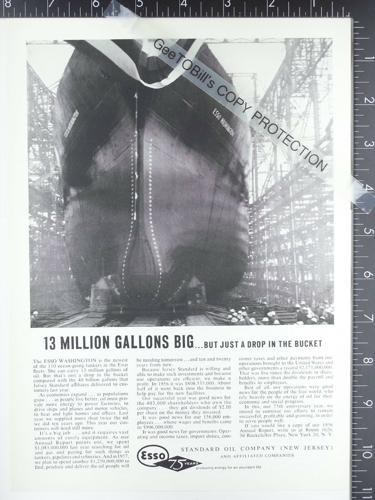 1957 ADVERTISEMENT for Standard Oil Co NEW Esso Washington tanker ship ...