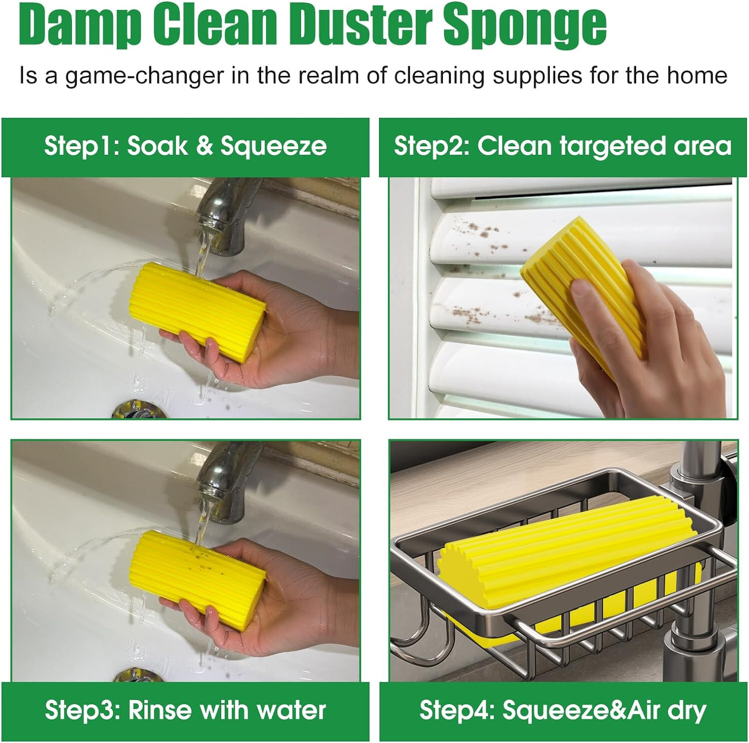 Damp Clean Duster Sponge, 3 Pack Dusting Sponge Reusable Household ...
