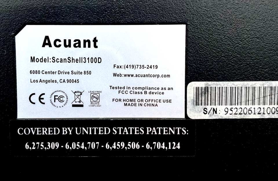 ACUANT SCANSHELL3100D DUPLEX DOCUMENT SCANNER DUAL-COLOR CMOS w/ USB ...