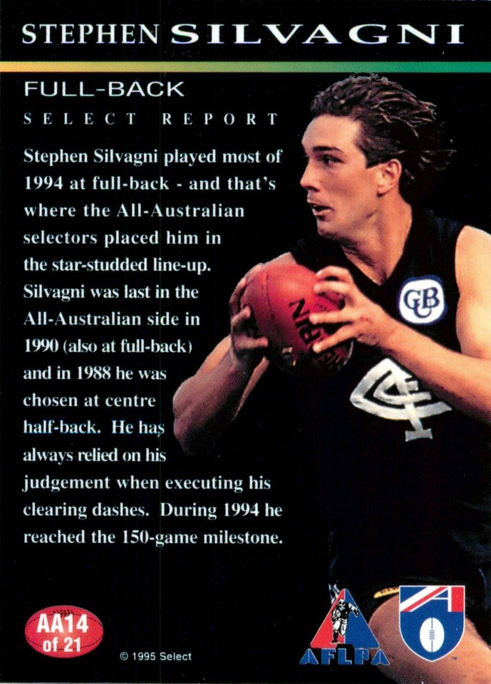 Signed 1995 Carlton Blues AFL Select All-Australian Card - Stephen ...
