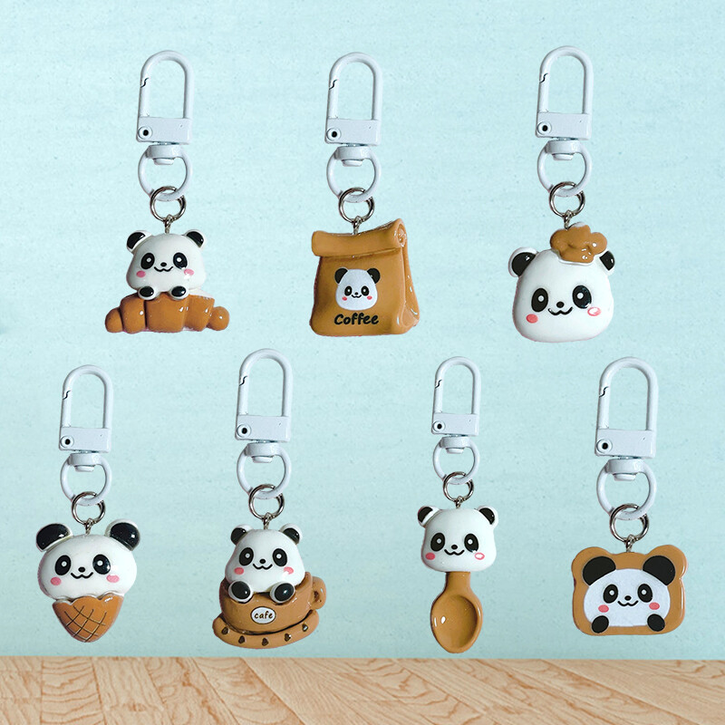 Coffee Panda Key Chain Bread Croissants Doll Pendant Key Ring Charms ...