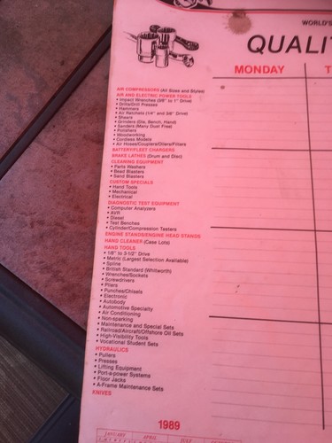 Vintage Snap-On Tools Monthly Planning/Appointment Calendar Desk Pad ...