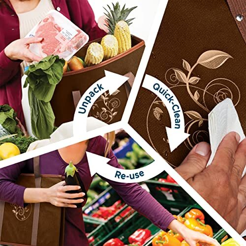 3pc Large Reusable Sturdy Heavy Duty Grocery Box Bags Foldable Shopping ...