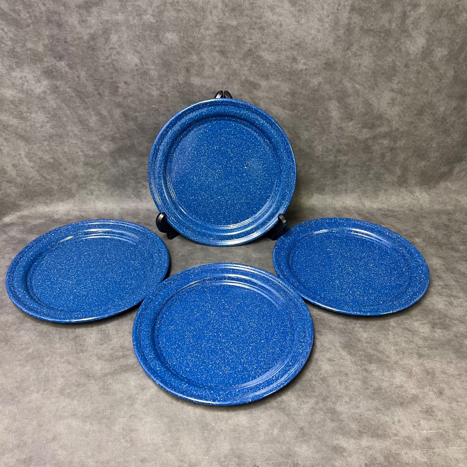 Set of 4 Cinso Enamelware Dinner Plates Blue Speckled Camp 10 1/5 ...
