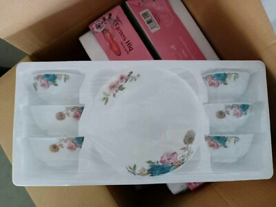 7 PIECE FLORAL PORCELAIN DINNERWARE SET - BOWLS & PLATES GIFT BOXED | eBay