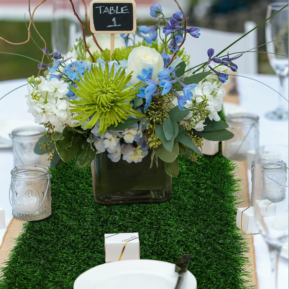 Green Grass Table Runner 12 x 132 Inch Green Artificial Tabletop Decor ...