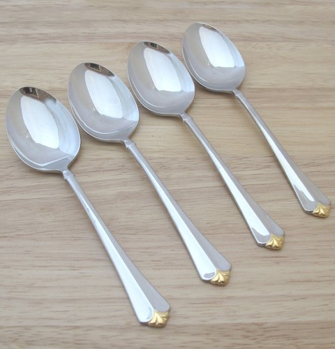 Oneida Golden Juilliard Soup Spoons Stainless Cube Gold Accent Made in ...