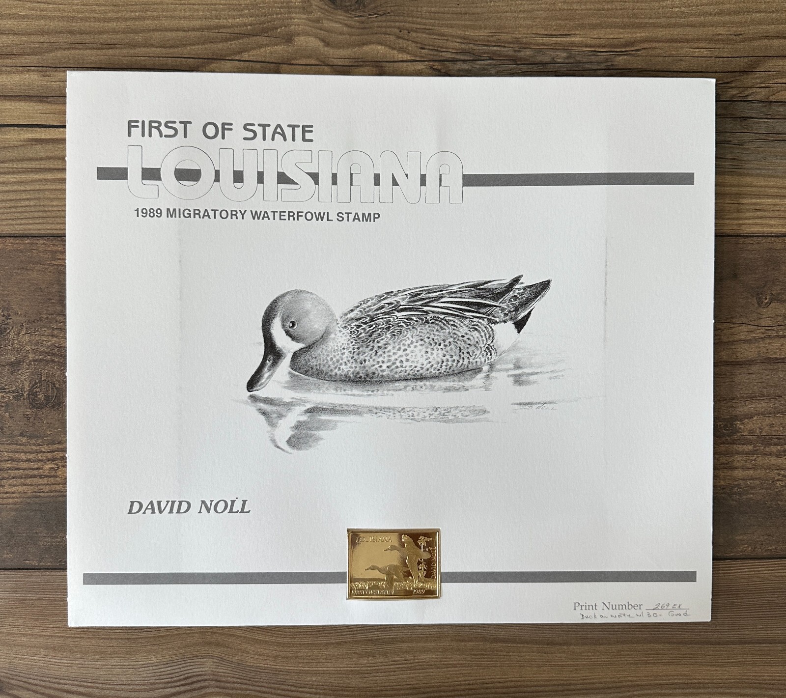 1989 LOUISIANA - State Duck Stamp Print **DAVID NOLL** MEDALLION ...