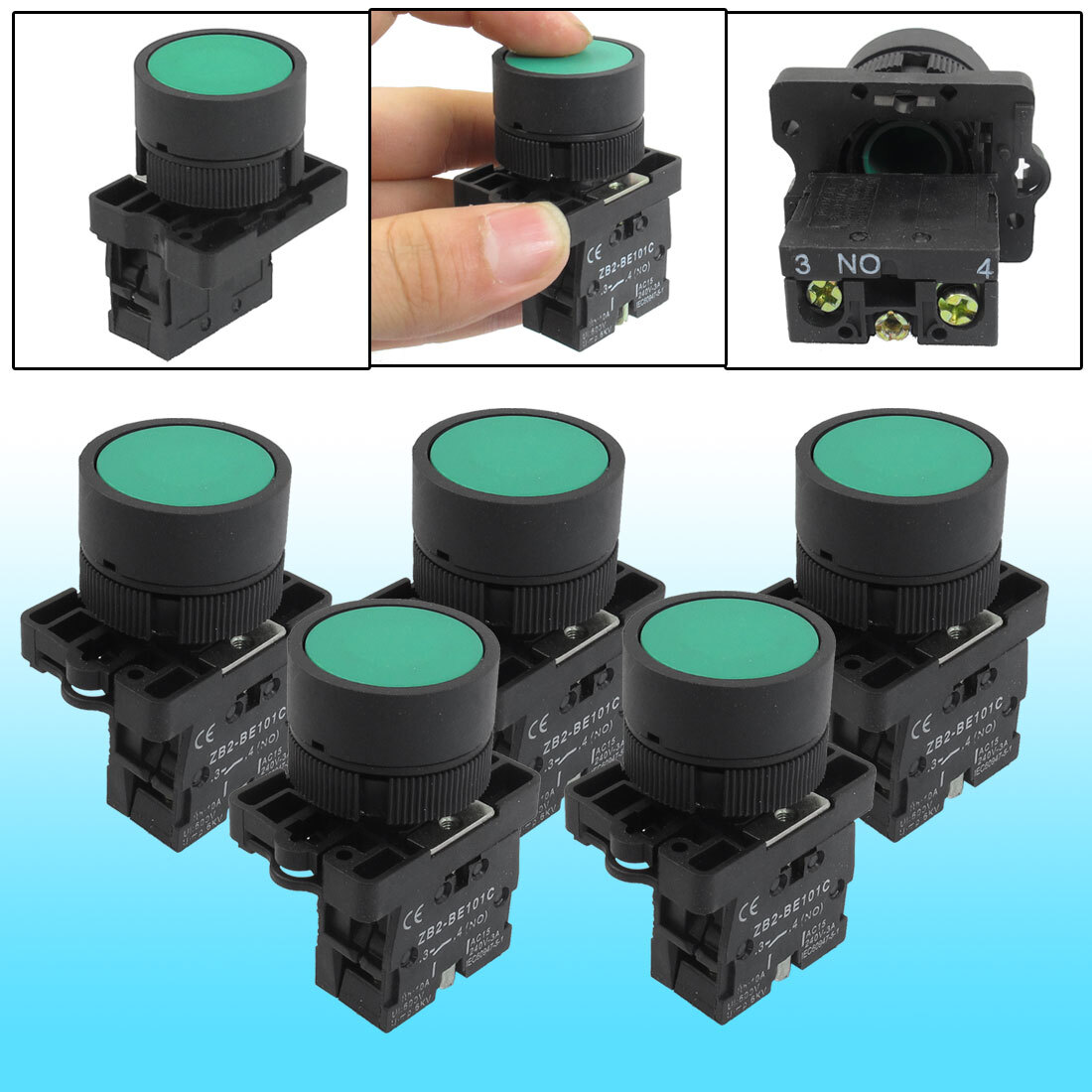 5 pcs 22mm 1 NO N/O Green Sign Momentary Push Button Switch 600V 10A ...