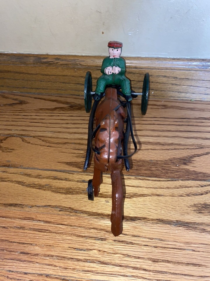 Vintage ANTIQUE CAST IRON RACE HORSE WITH SULKY AND DRIVER - 10 INCHES ...