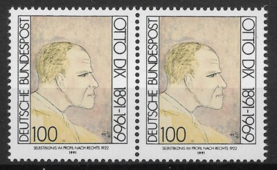 Bund 1991 ** Mi 1573 Otto Dix 100Pf Maler Grafiker Paar waagerechte ...