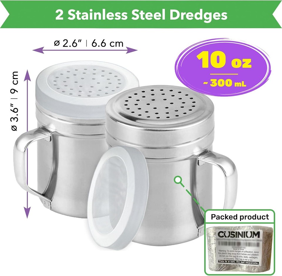 Metal Salt Pepper Dredge Shakers - with Handle - Seasonings Spice ...
