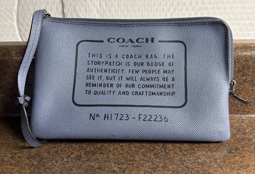 Coach Storypatch Blue Crossgrain Leather Large Zipper Pouch Clutch ...