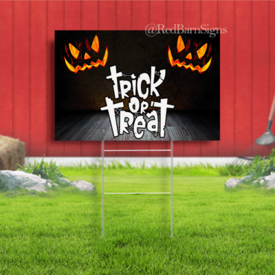 Trick or treat scary pumpkin faces indoor outdoor yard sign | eBay