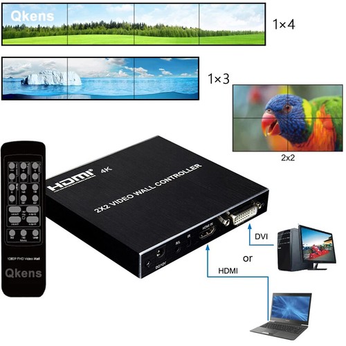 4K 2x2 HDMI Video Wall Controller 4 TV Stitching Processor Multi Screen ...