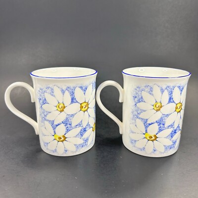 Blue & Yellow Daisy Coffee Mugs Bone China England Set of 2 | eBay
