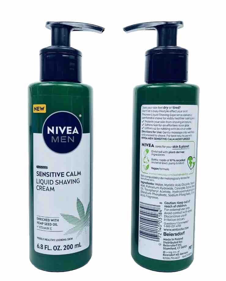 2 Pack of Nivea Men Sensitive Calm Liquid Shaving Cream Pump Bottle 6.8 ...