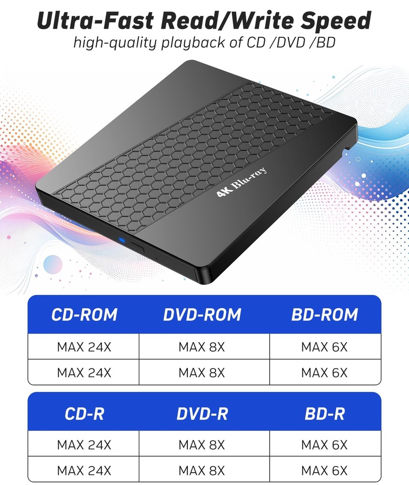External 4k Blu Ray Drive for Pc,Portable 4k UHD Blu Ray Player,SD/TF ...