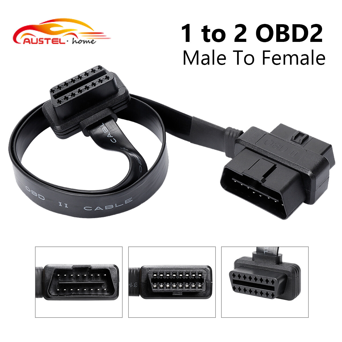 Male To Female OBD2 Extension Cable 1 to 2 Splitter Wire OBD Connector ...
