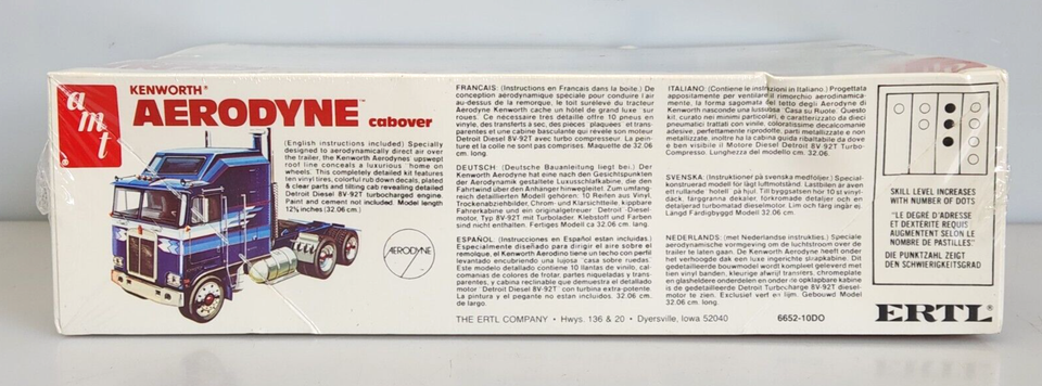 1982 AMT Ertl Kenworth Aerodyne Cabover 1/25 Semi Truck Model Kit 6652 ...