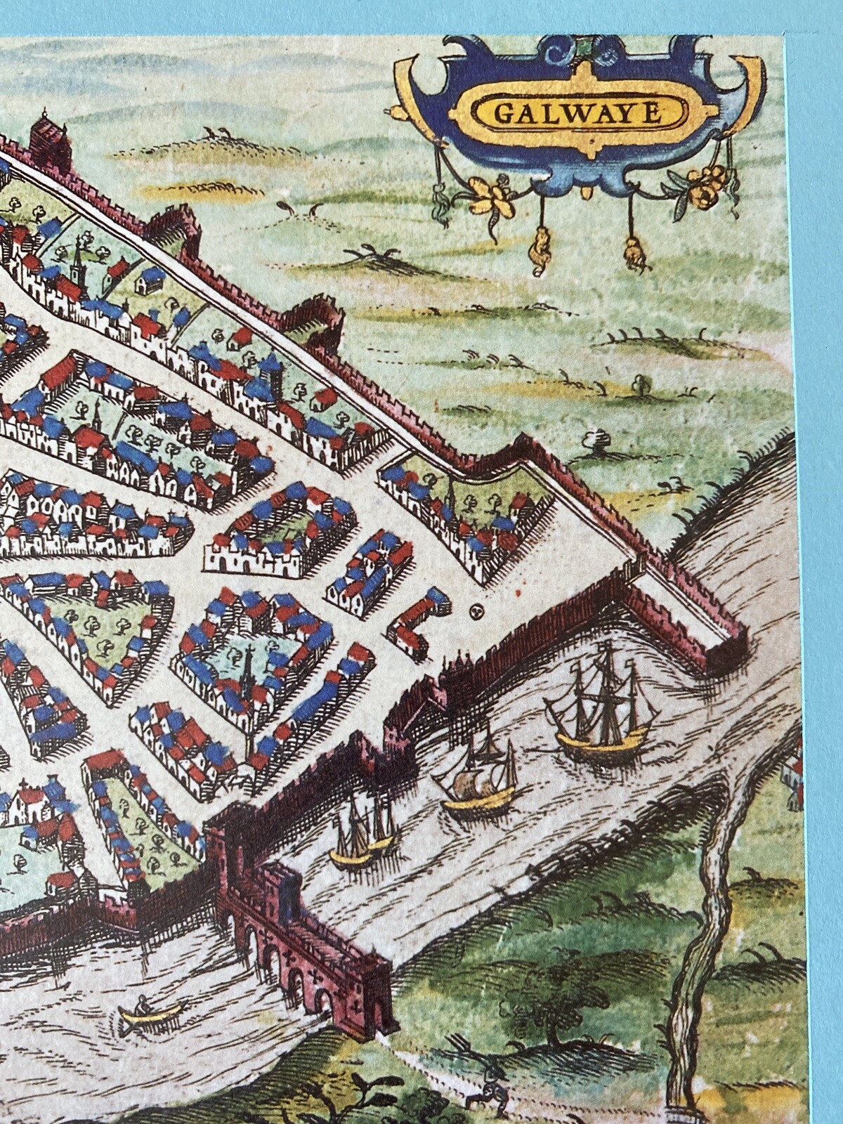 Mounted Old Antique Tudor town plan map Galway, Ireland: Speed 1600s ...