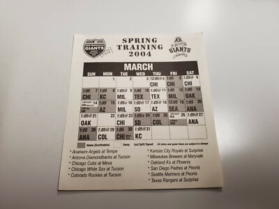RS20 San Francisco Giants 2004 Baseball Spring Training Pocket Schedule ...
