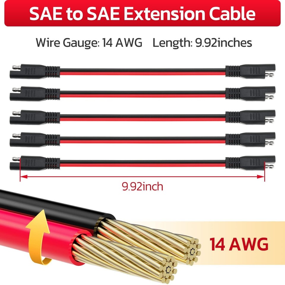 14 AWG SAE to SAE Extension Cable 14 Gauge 2-Pin SAE Connector ...