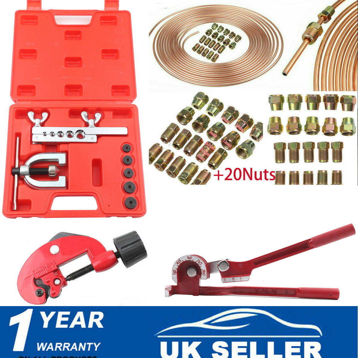 Brake Lines Repair Kit Copper Pipe Flaring Tool Cutter Bender 3/16 ...