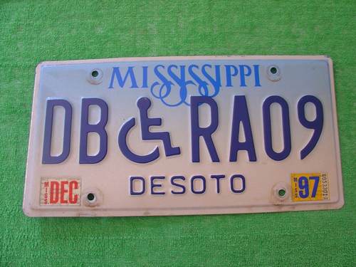 MISSISSIPPI DESOTO COUNTY HANDICAPPED LICENSE PLATE #RA09 DEC. 97 ...