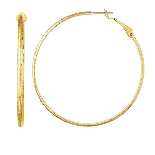 14K Yellow Gold Diamond Cut Large Omega Back Hoop Earrings | eBay