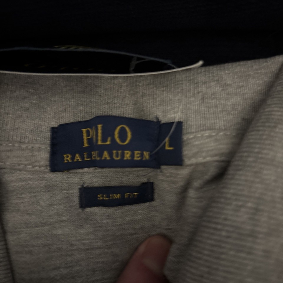 Ralph Lauren Polo Shirt Slim Fit Heritage Royal Grey Men's Large S S ...