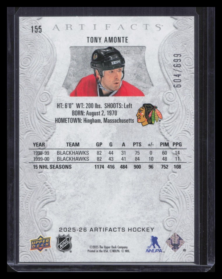 2025-26 Upper Deck Artifacts #155 Tony Amonte #/699 | eBay